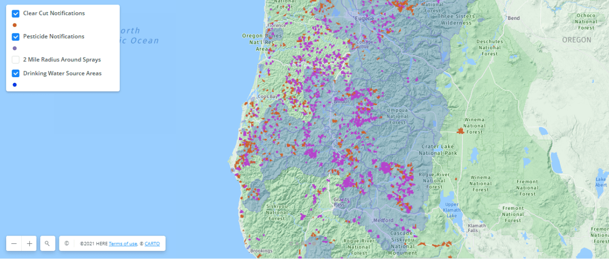 MAP OF SPRAYS AND CLEARCUTS ACROSS OREGON – Spray Free Coast
